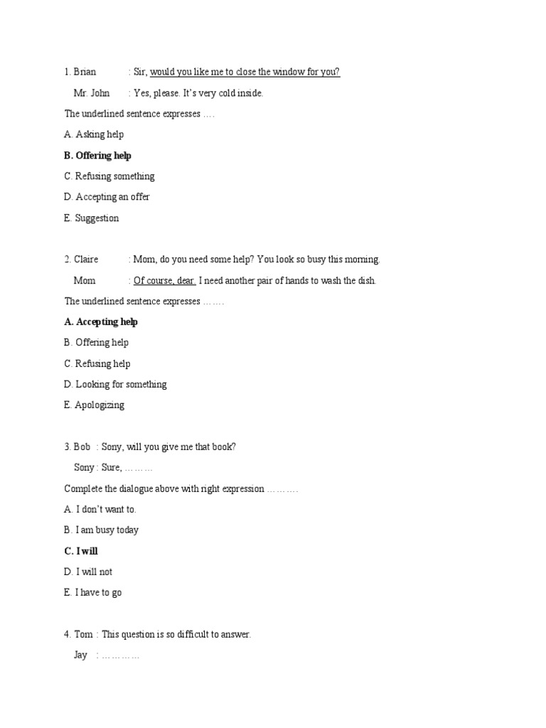 Expressions of Offering, Asking, and Accepting Help: A Collection of ...