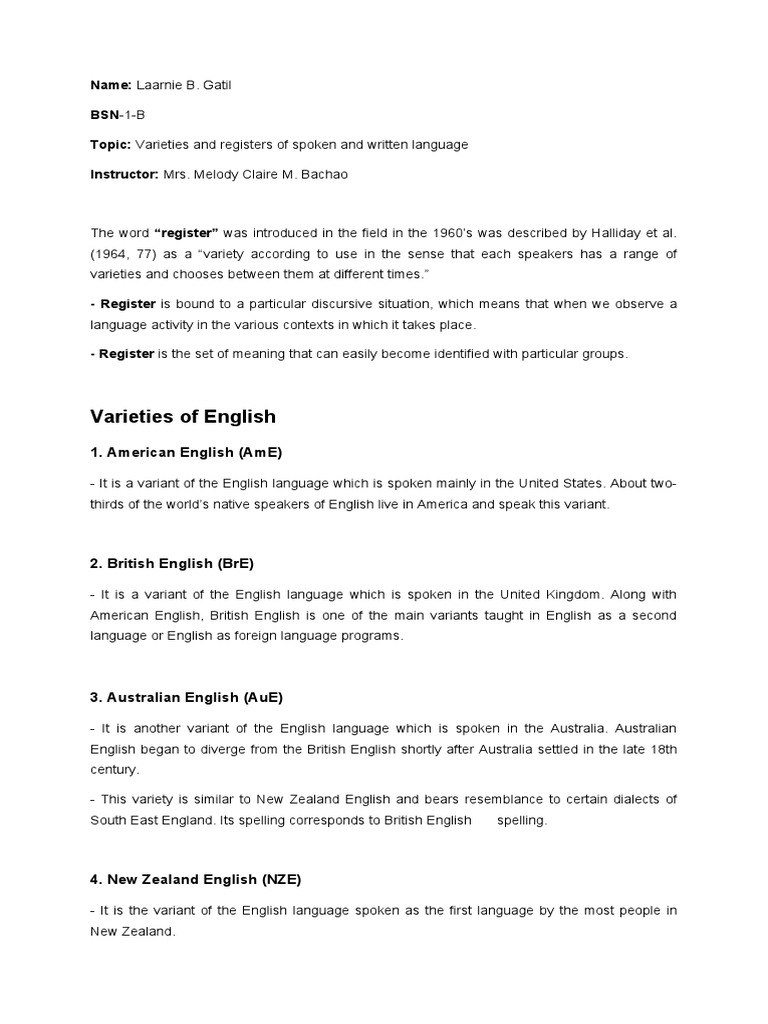 Monograph On Variety of Registers in English | PDF | English Language ...
