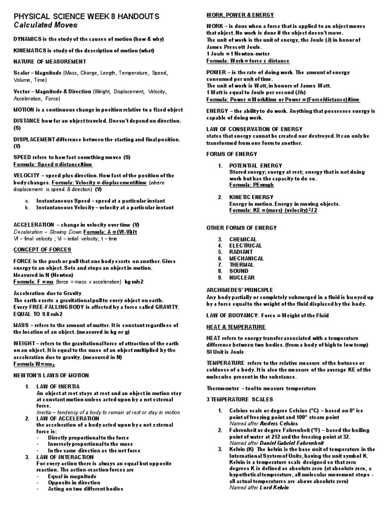 Calculated Moves: Physical Science Week 8 Handouts | PDF | Force ...