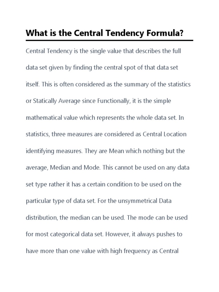 What Is The Central Tendency Formula | PDF | Mean | Mode (Statistics)