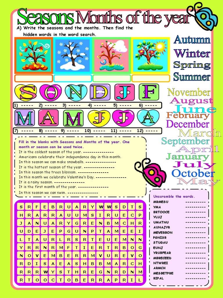 Fill in the Blanks: Seasons & Months | PDF | Leisure