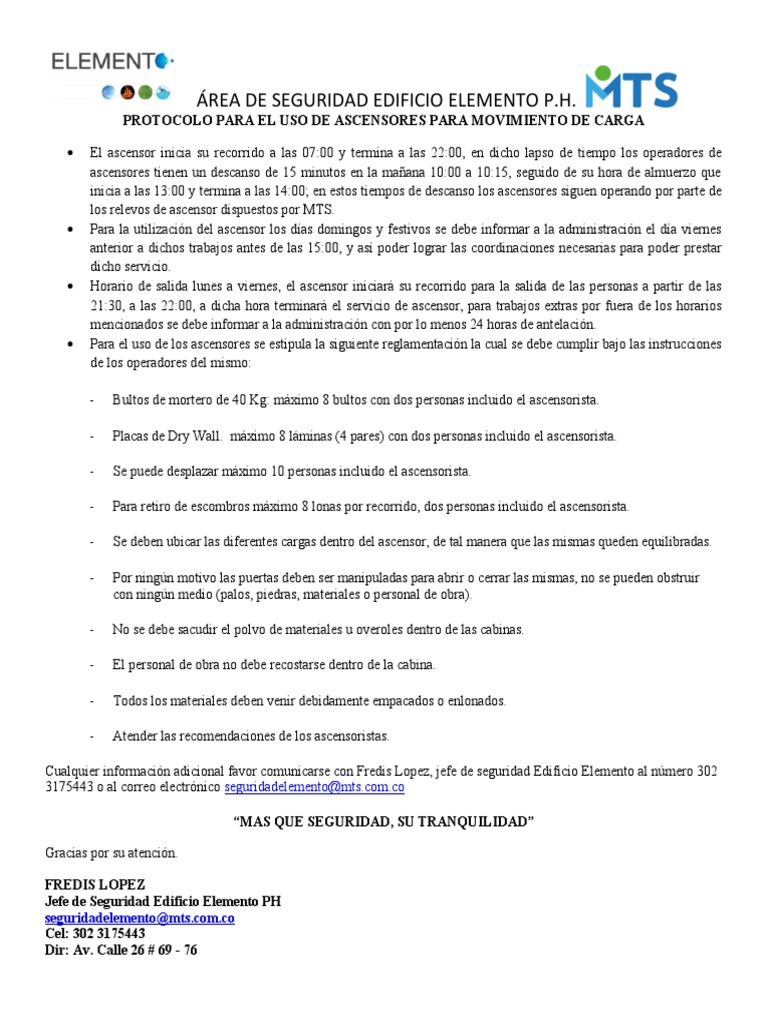 Protocolo Uso de Ascensor para Carga | PDF | Ascensor | Violencia