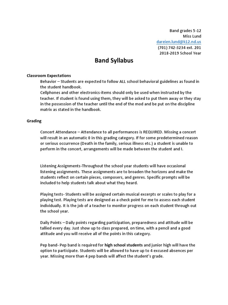 Band Syllabus: Classroom Expectations | PDF | Clothing | Teachers