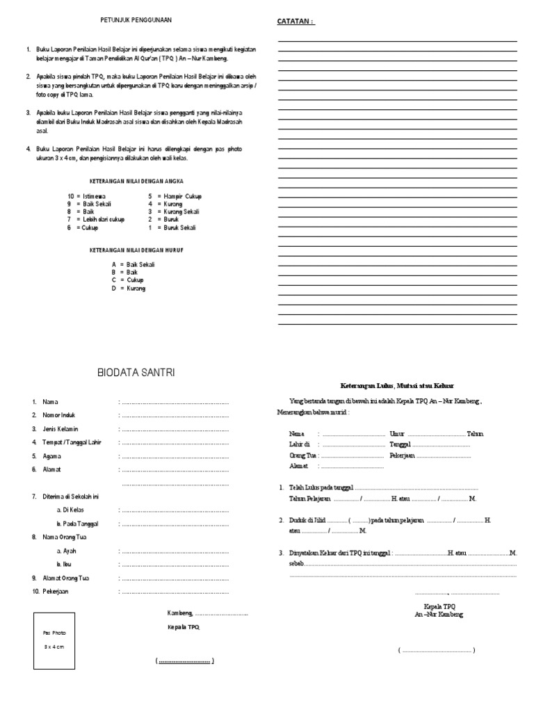 Raport TPQ | PDF | Karier & Perkembangan