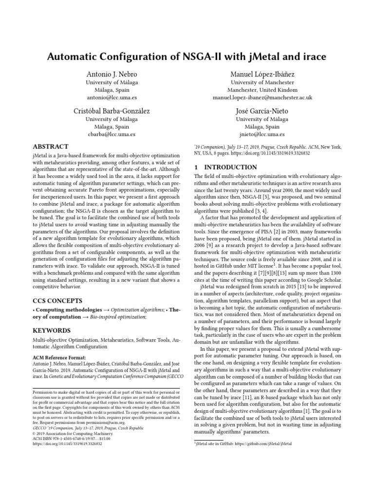 Automatic Configuration of NSGA-II With Jmetal and Irace | PDF | Metaheuristic | Software ...
