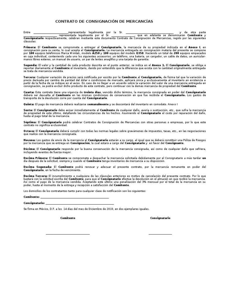 Contrato Consignacion Mercancias | PDF | Precios | Póliza de seguros