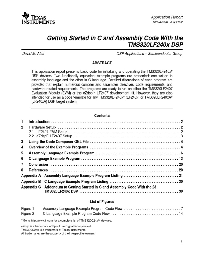 Getting Started in C and Assembly Code With The TMS320LF240x DSP | PDF | Subroutine | C ...