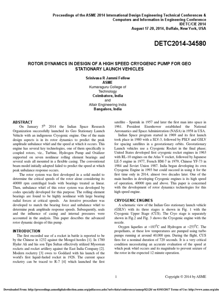 Rotor Dynamics in Design of A High Speed Cryogenic Pump For Geo ...