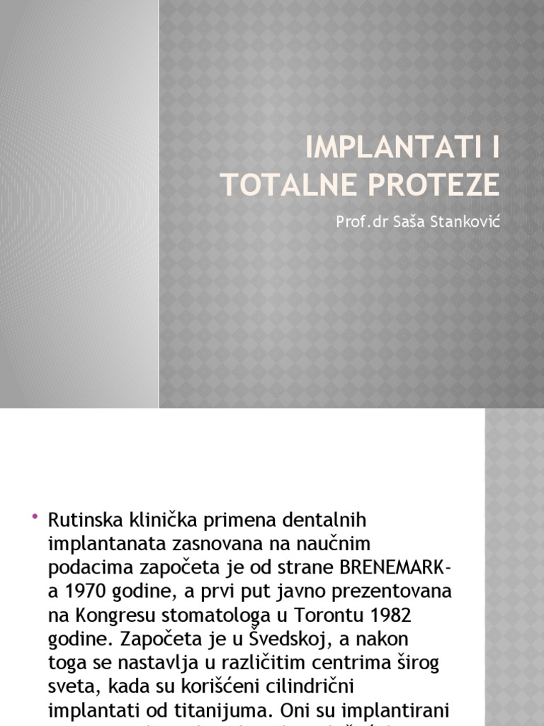 Predavanje 11 Implantati I Totalne Proteze 1 | PDF
