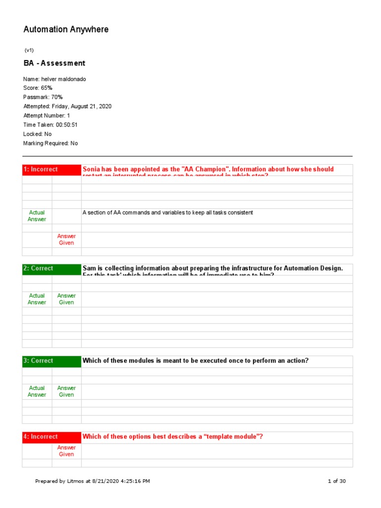 Automation Anywhere Assessment Results | PDF | Automation | Software Bug