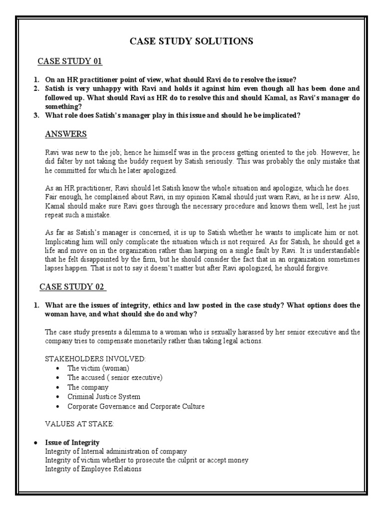 Case Study Solutions | PDF | Integrity | Crime & Violence