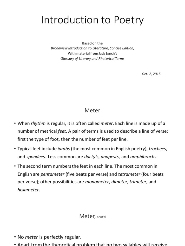 Introduction to Poetry Meter, Feet and Rhyme | PDF | Metre (Poetry ...