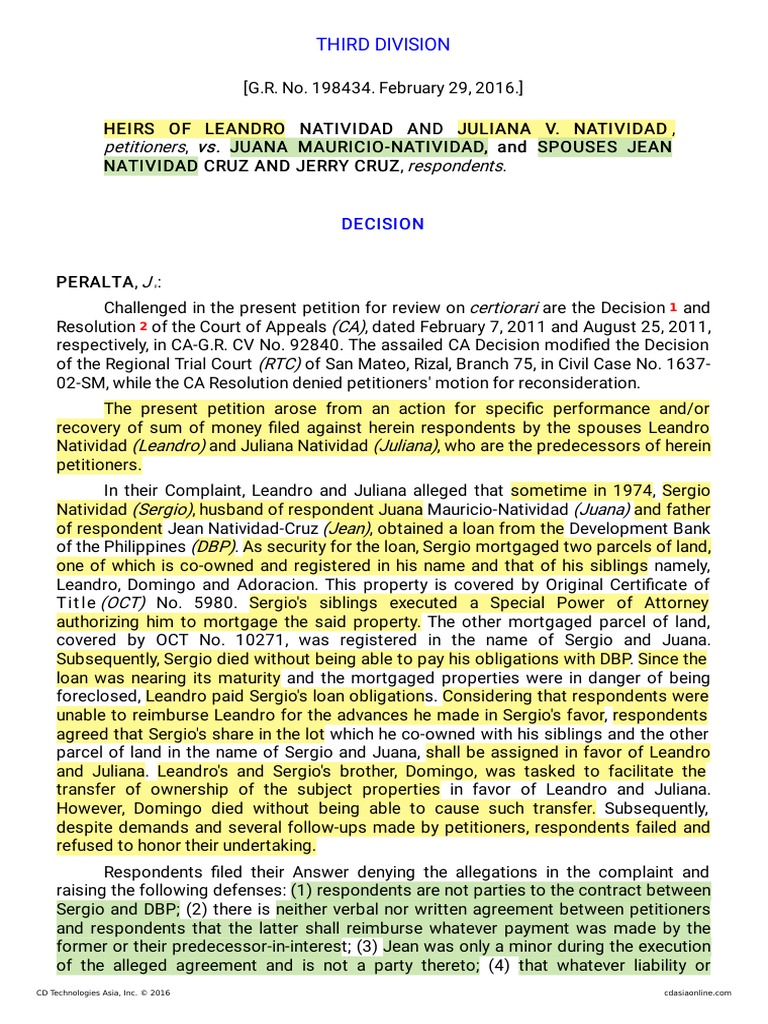 Heirs of Natividad v. Mauricio Natividad | PDF | Interest | Liquidated Damages