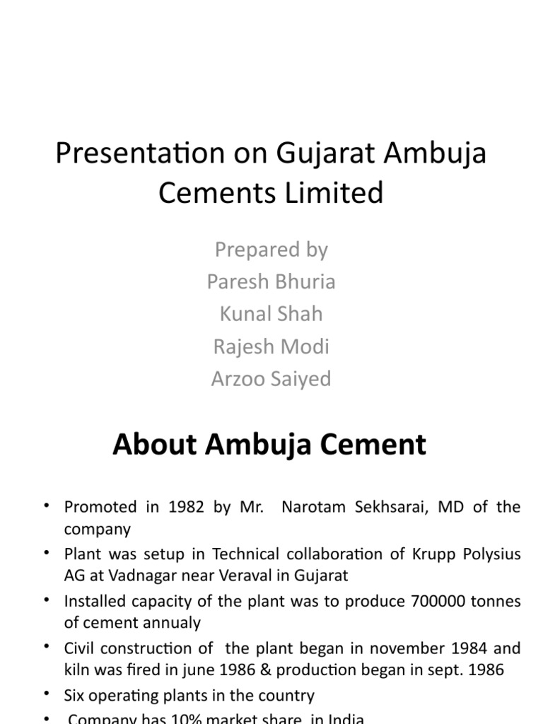 Presentation On Ambuja Cement | PDF | Nature | Cement