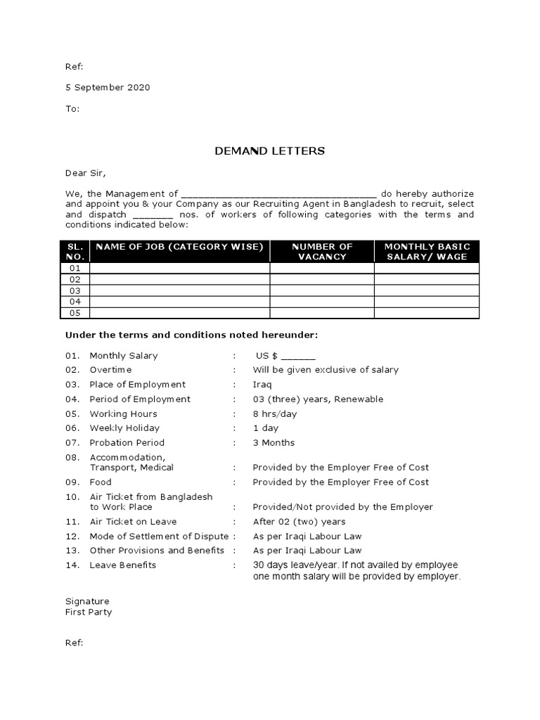 Draft Demand Letter, Power of Attorney and Employment Contract | PDF ...
