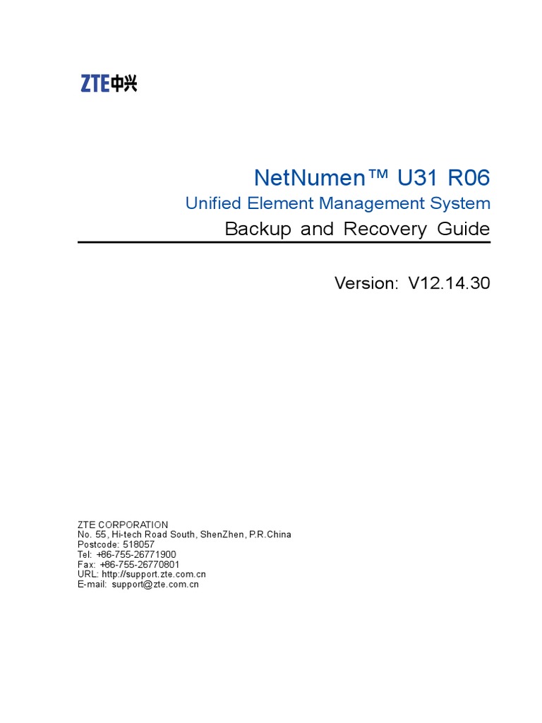 NetNumen U31 R06. Backup and Recovery Guide | PDF | Backup | Databases