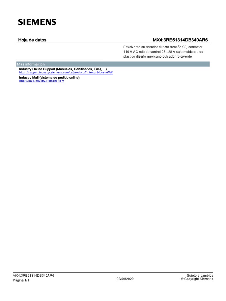 MX4 3RE51314DB340AR6 Datasheet Es | PDF