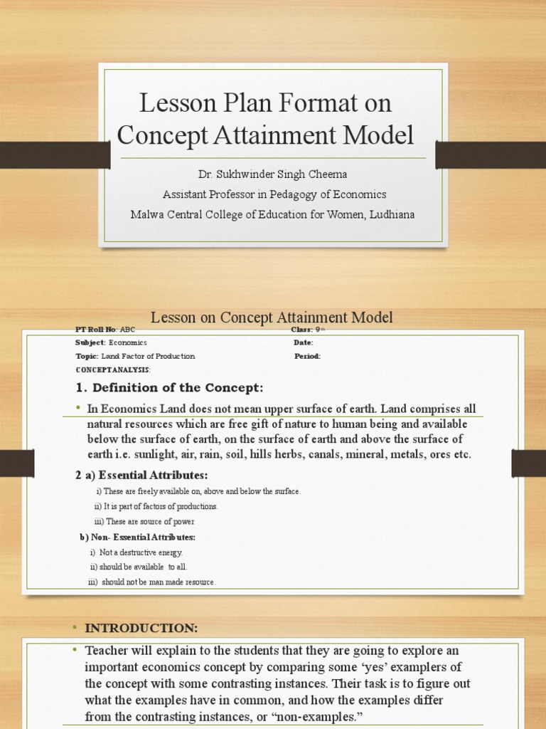 Lesson Plan Format On Concept Attainment Model | PDF | Hypothesis | Concept