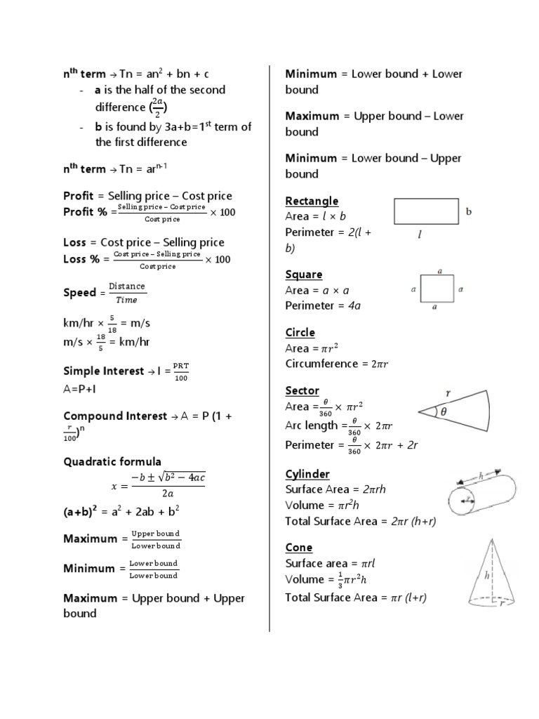 Maths Formulas For IGCSE | PDF | Area | Space