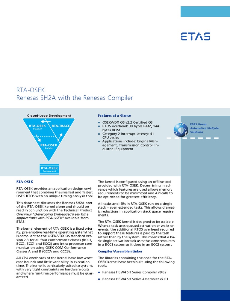 Rta-Osek Renesas SH2A With The Renesas Compiler: Features at A Glance ...