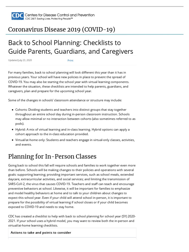 COVID-19: Checklists To Guide Parents, Guardians, and Caregivers - CDC ...