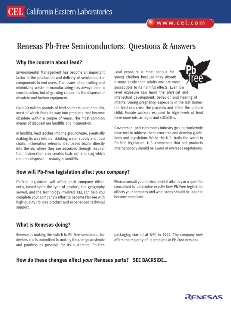 Renesas Pb-Free Semiconductors: Questions & Answers: Why The Concern About Lead? | PDF ...