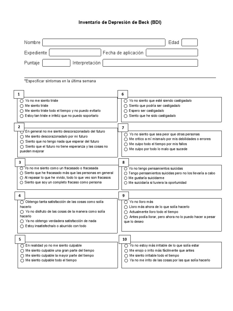 Escala de Depresión de Beck | PDF