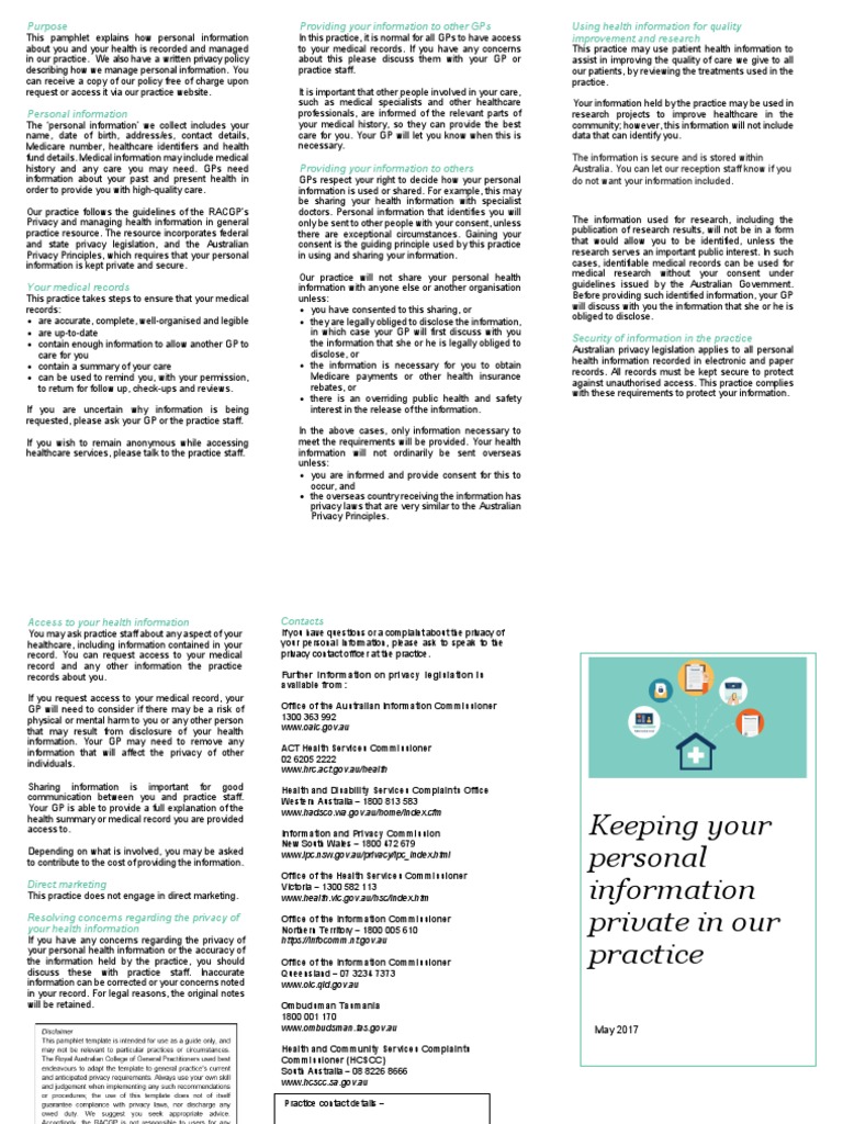 RACGP Patient Privacy Pamphlet | PDF | General Practitioner | Medical ...