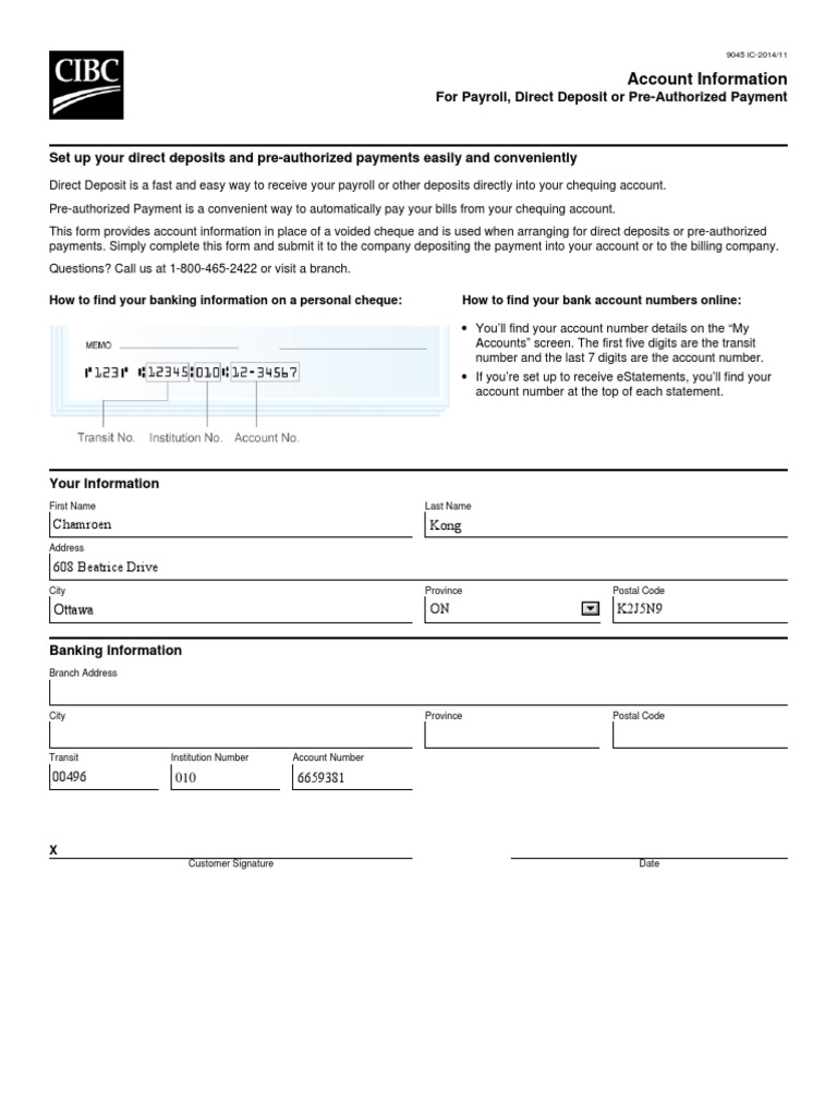 Payroll Direct Deposit PAD Form en PDF | Download Free PDF | Cheque ...