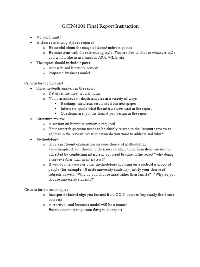 GCIN4001 Final Report Instruction | PDF | Business | Art