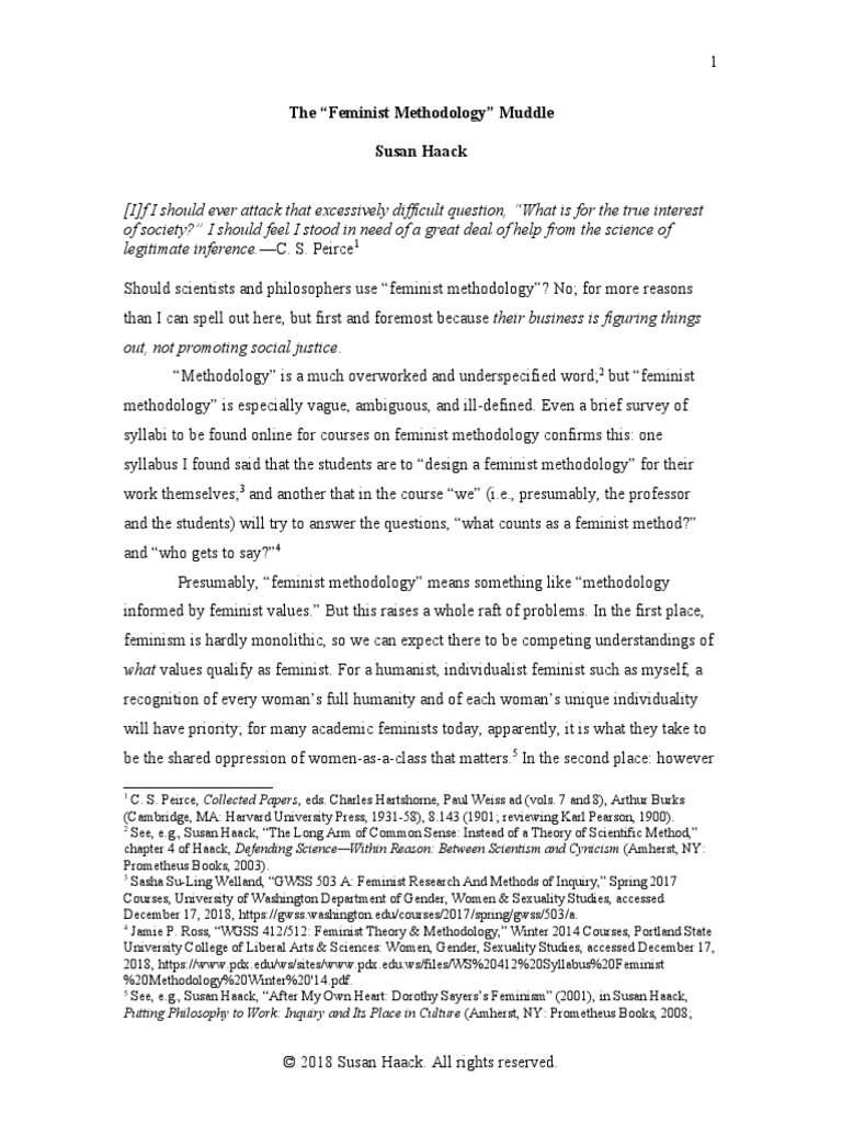 The Feminist Methodology Muddle 2018 | PDF | Feminism | Gender Studies