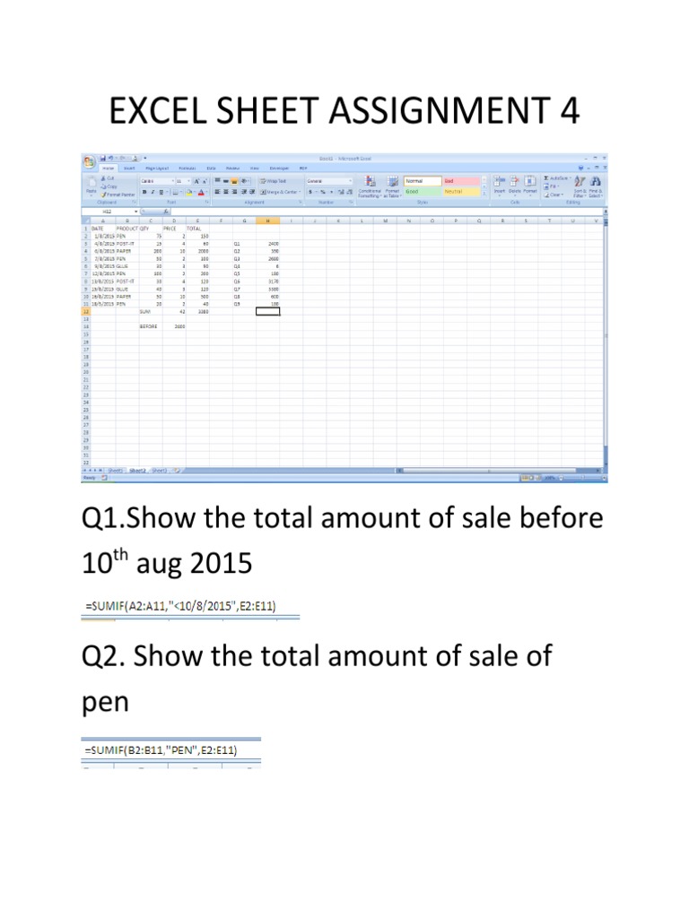 Excel Sheet Assignment 4 | PDF