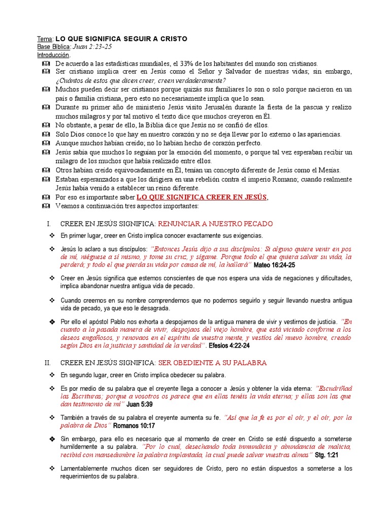 Sermon - LO QUE SIGNIFICA SEGUIR A CRISTO - Juan 2.23-25 | PDF | Jesús ...