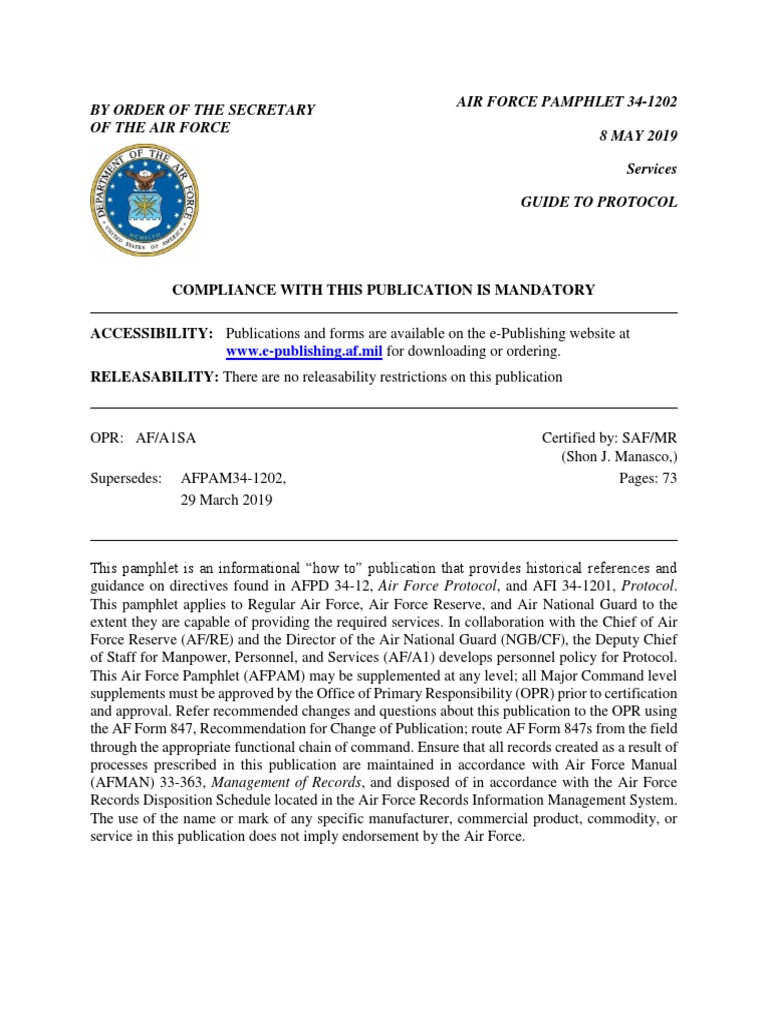 Air Force Protocol Guide 2019 | PDF | United States Air Force | Fee