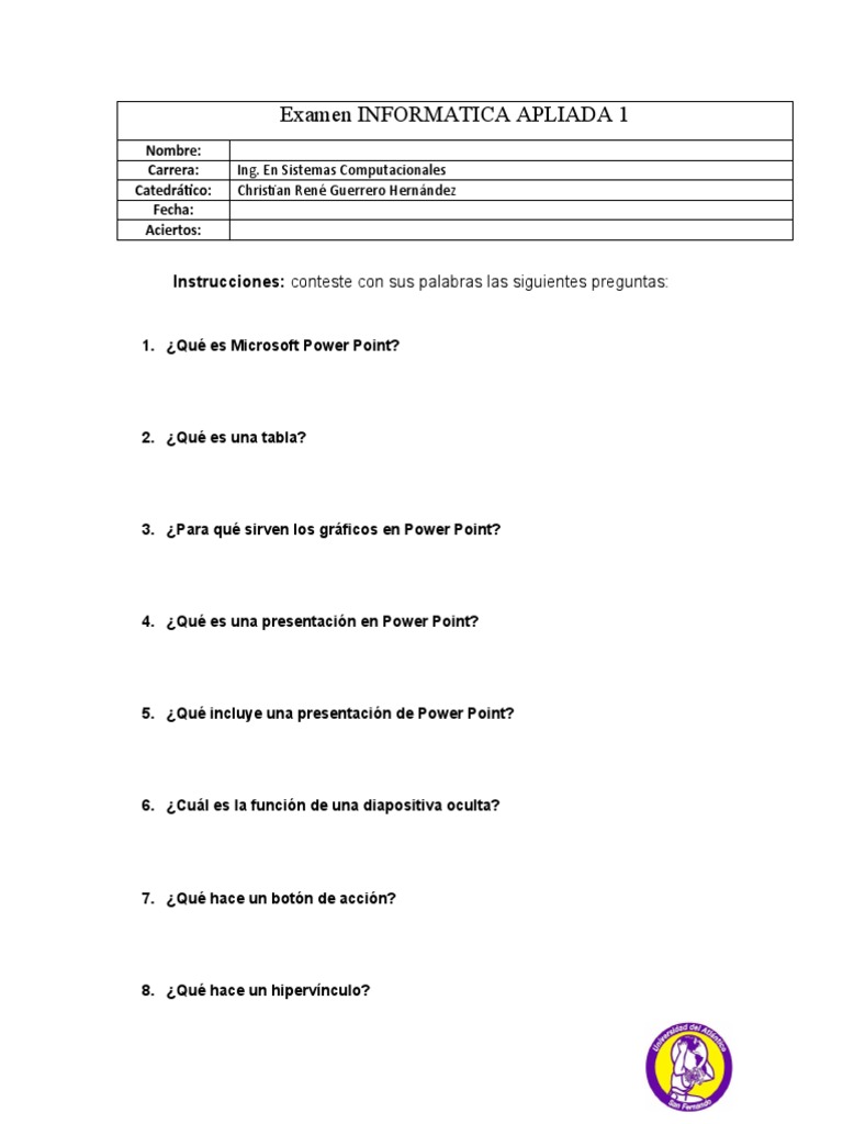 Examen de Informática Aplicada 1 | PDF