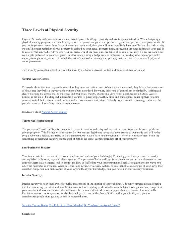 Three Levels of Physical Security | PDF | Physical Security | Security