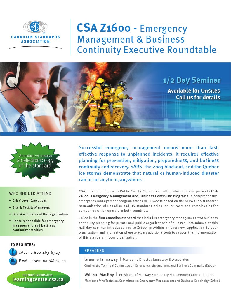 CSA Z1600 Brochure | PDF | Business Continuity | Emergency Management