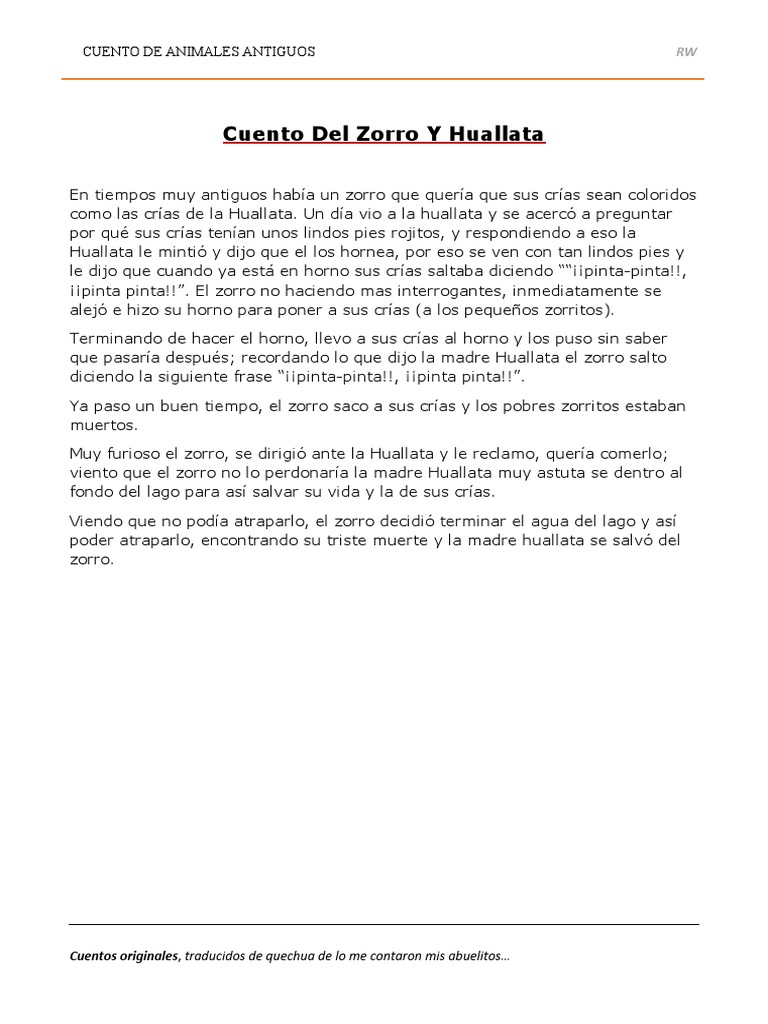 Cuento Del Zorro Y Huallata Pdf