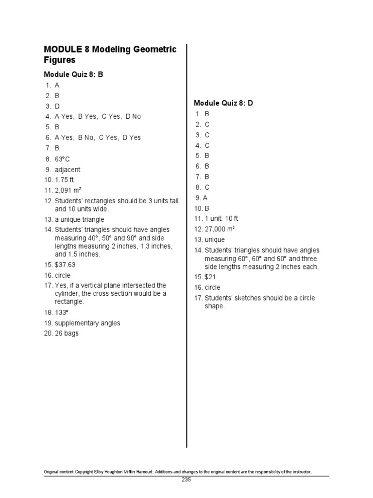Answers Module 8 Modeling Geometric Figures | PDF | Rectangle | Triangle