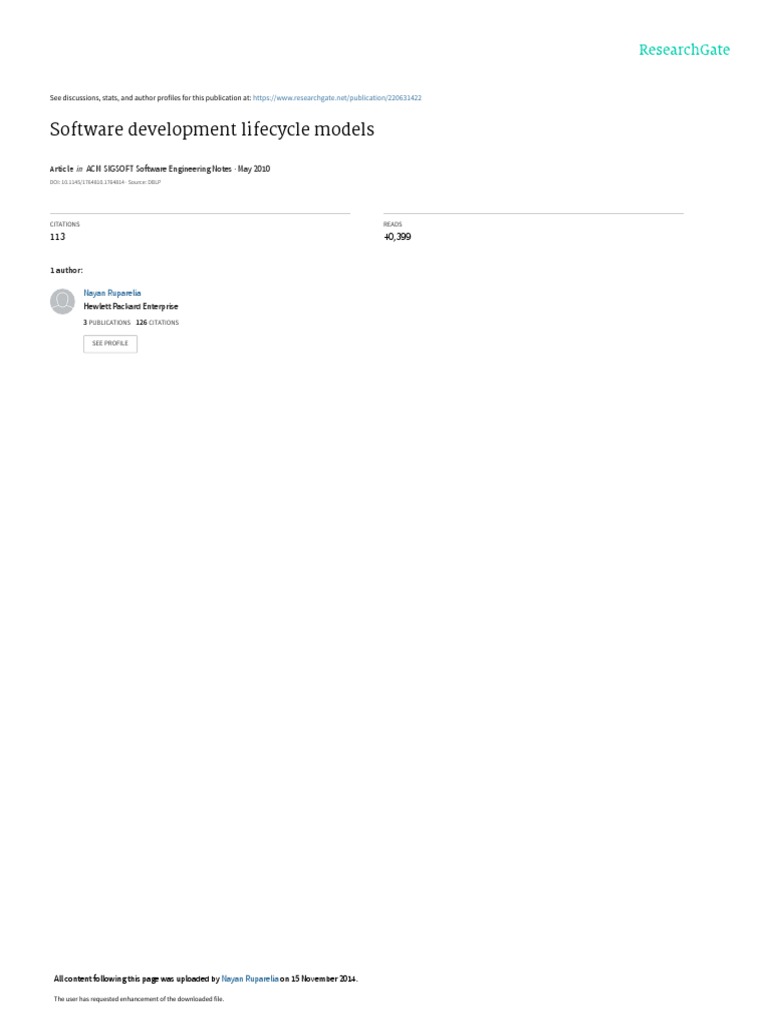 Software Development Lifecycle Models Acm Sigsoft Software Engineering Notes May 2010 Pdf