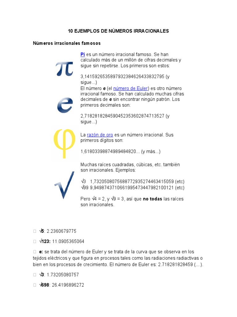10 Ejemplos de Números Irracionales | PDF
