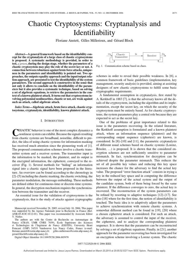 Chaotic Cryptosystems Cryptanalysis and | PDF | Cryptography ... Chaotic Cryptosystems Cryptanalysis and | PDF | Cryptography ...