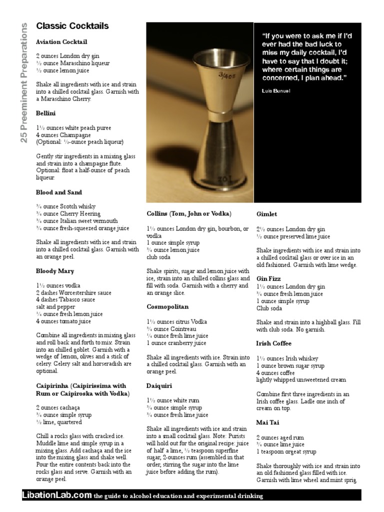25 Classic Cocktail Recipes | PDF | Martini (Cocktail) | Cocktails