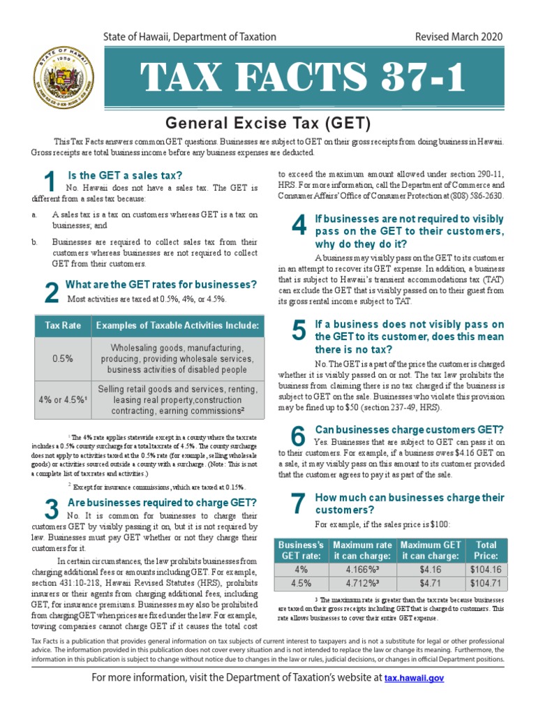 Hawaii General Excise Tax Overview | PDF | Tax Exemption | Taxation