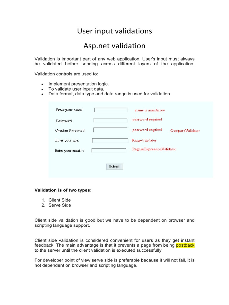 User Input Validations Using Aspnet Validation Controls A 7757