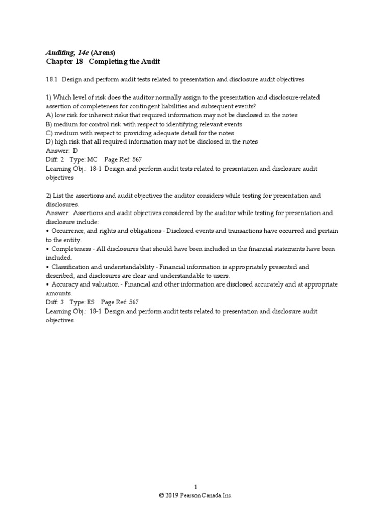 Chapter 18 Completing The Audit: Auditing, 14e (Arens) | PDF | Going Concern | Audit