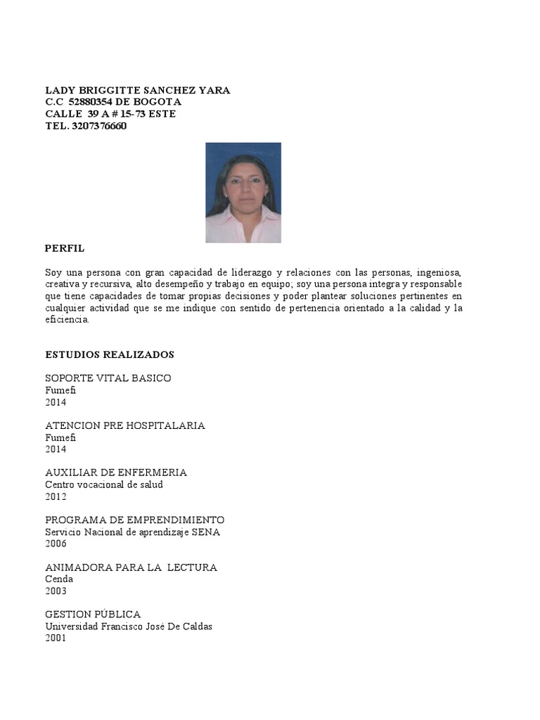 Hoja de Vida Leidy | PDF