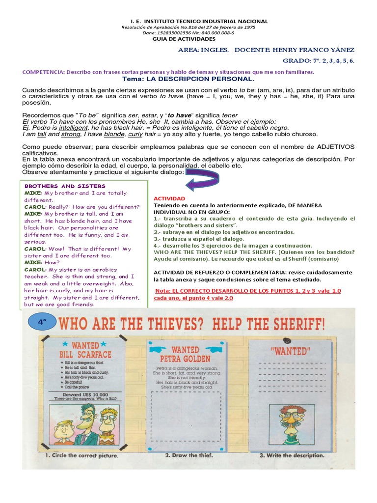 Guia Ingles 7° - 2-3-4-5-6 | PDF | Gramática | Lingüística