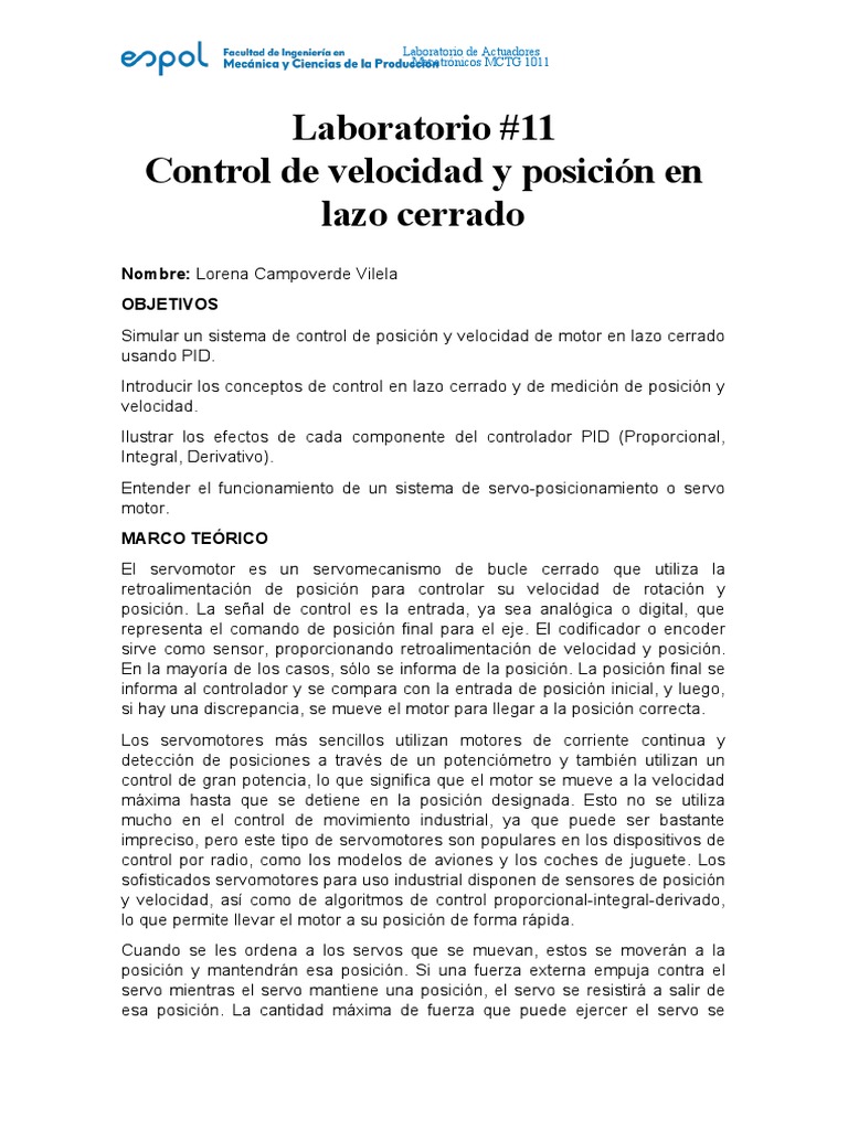 Laboratorio 11 Control de Velocidad | PDF | Ingeniería mecánica ...