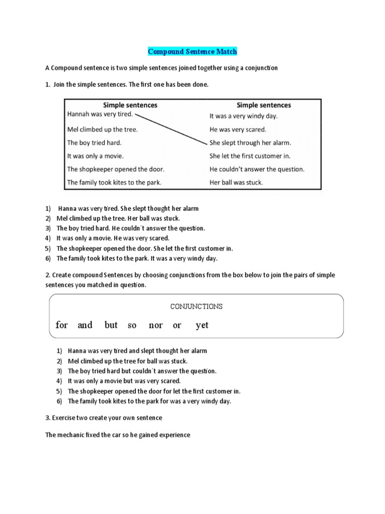 For and But So Nor or Yet: Compound Sentence Match | PDF